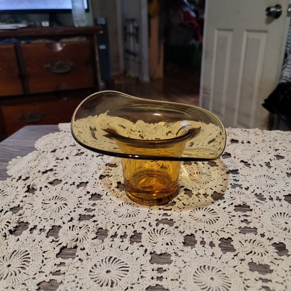 Source Unknown | Accents | Vintage Amber Gold Glass Top Pedestal Hat ...
